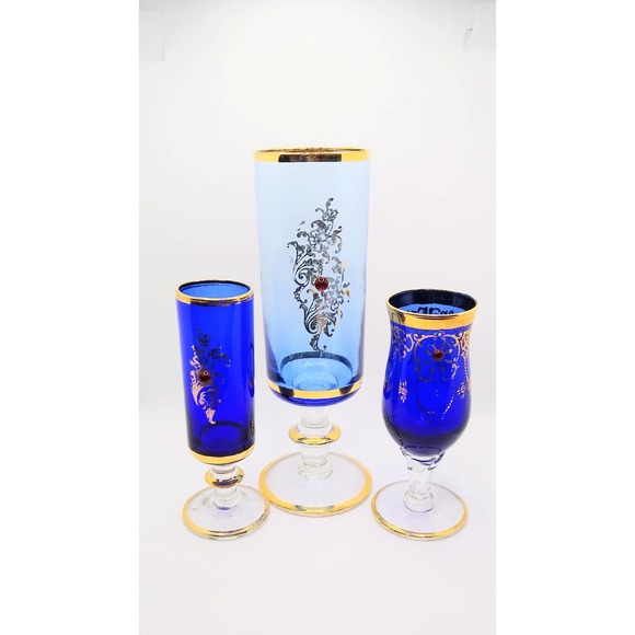 bohemian italy | Kitchen | Bohemian Colbert Blue Gold Stemware 3 | Poshmark